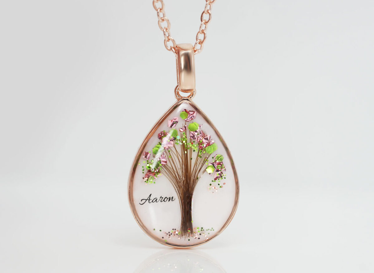 Little Tree of Life Breast Milk Necklace by KeepsakeMom 18 13 mm Drop with Breastmilk Stone Sterling Silver in Gold Plating 20 Flat Cable Chain